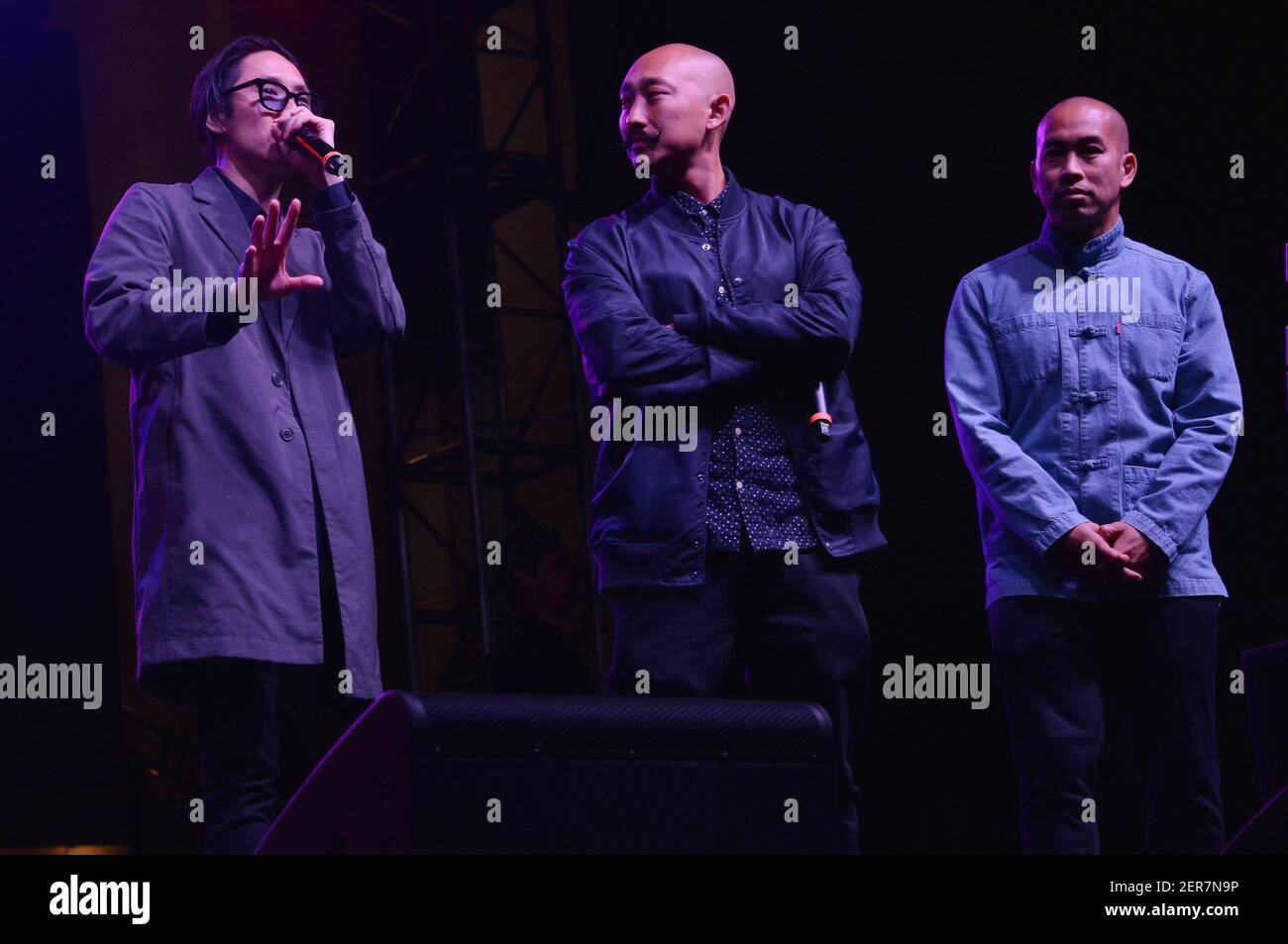 (L-R) Far East Movement - Kev Nish, Prohgress and DJ Virman at Identity ...
