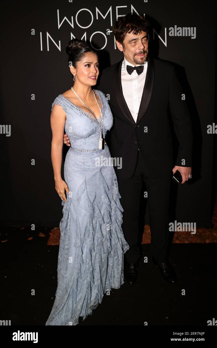 Salma Hayek and Benicio del Toro arrives at the Kering Women in Motion ...
