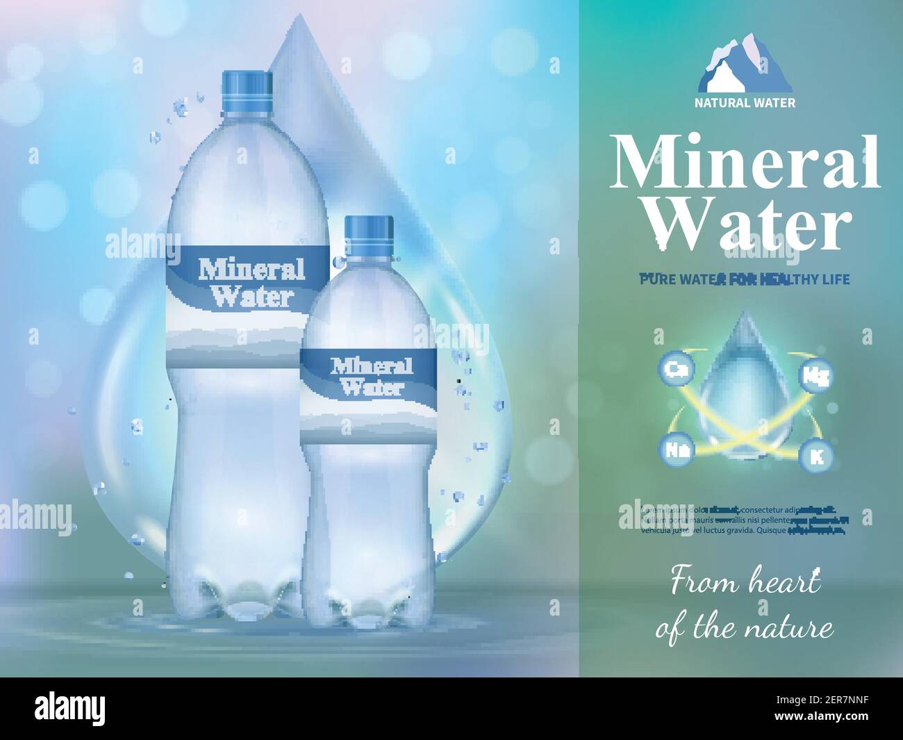 Mineral water composition with healthy life symbols realistic vector ...