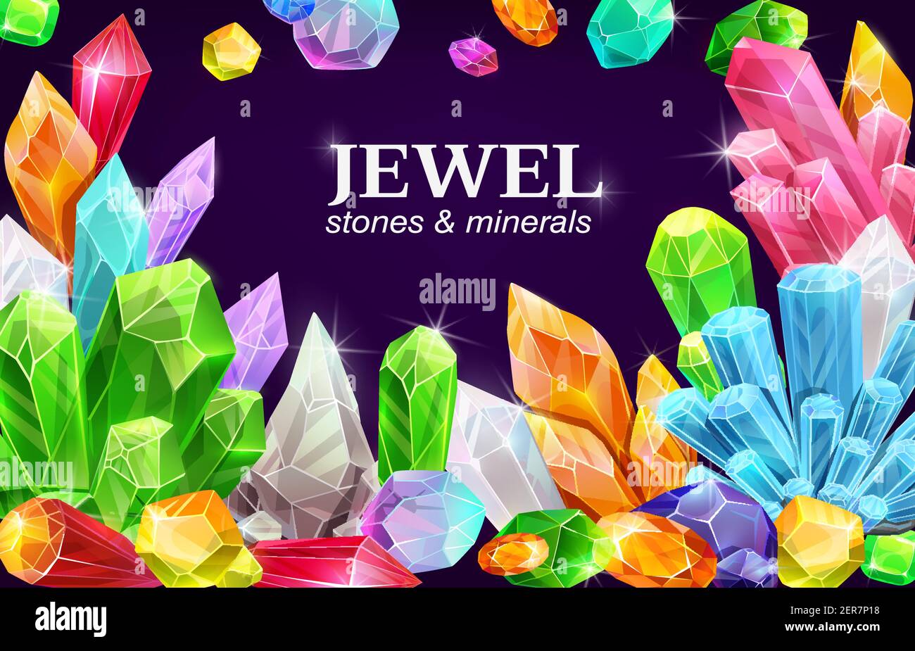 Shiny jewel, gemstones and crystals poster. Precious gems for jewelry ...