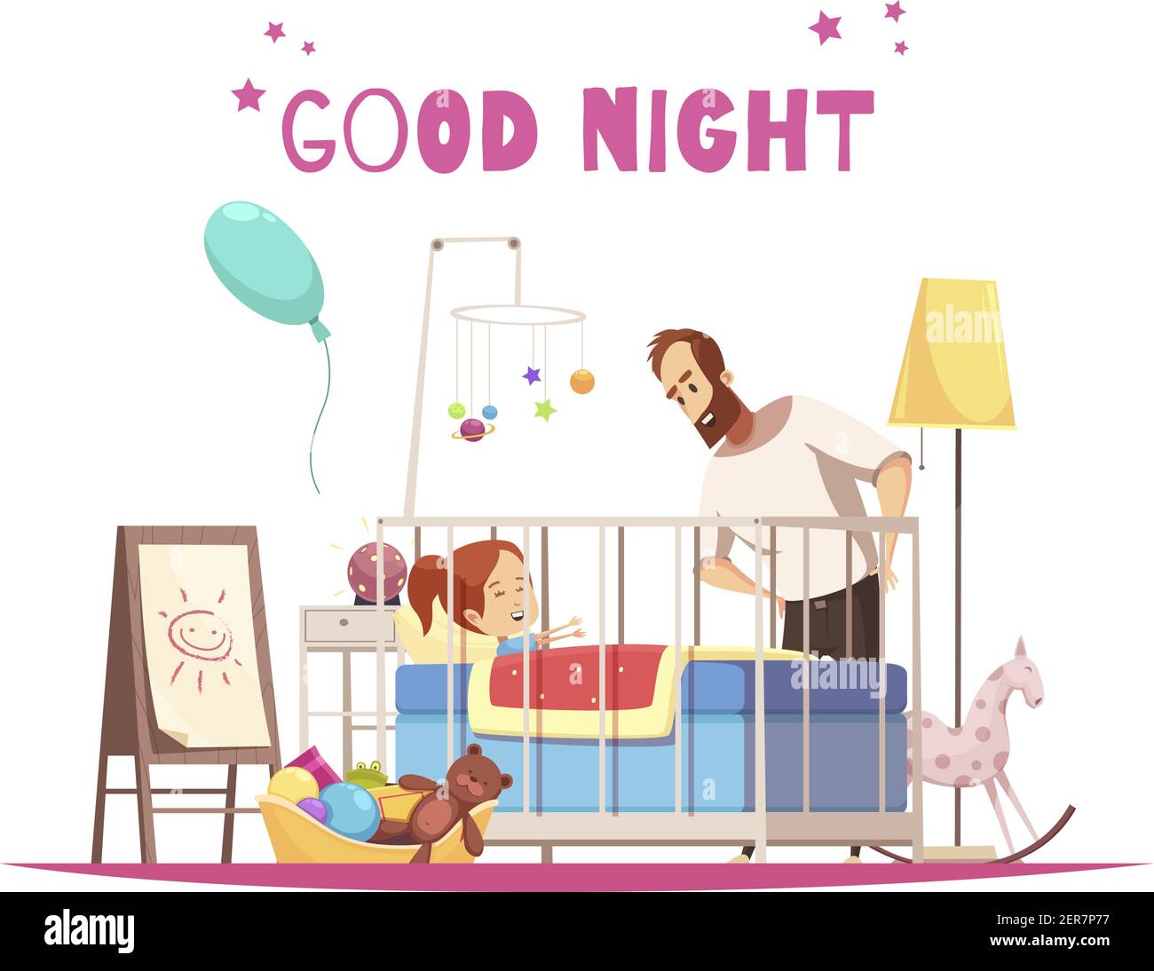 Children room composition with father wishing daughter good night ...