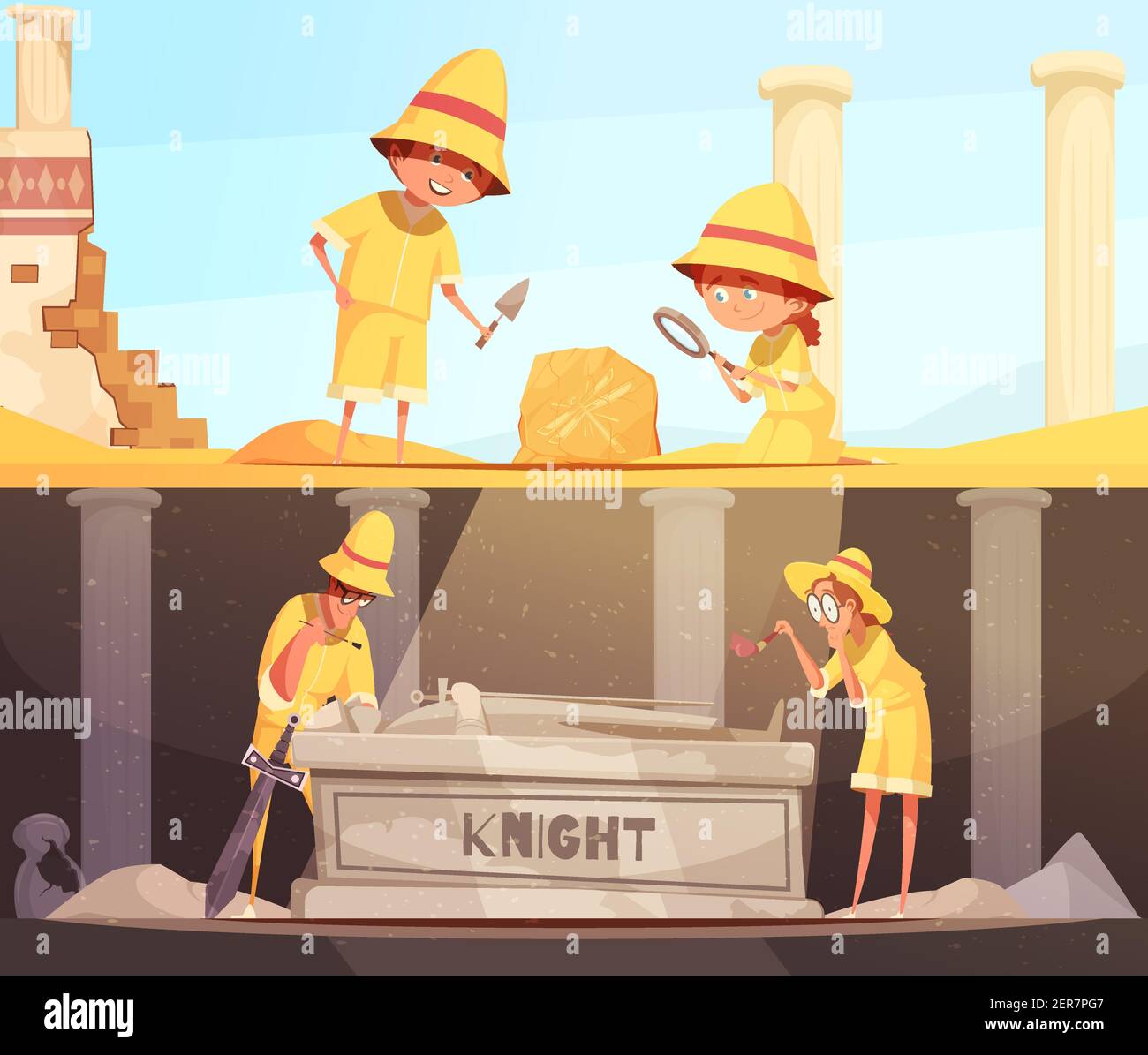 Archeology set of horizontal banners research of fossil and study of ...