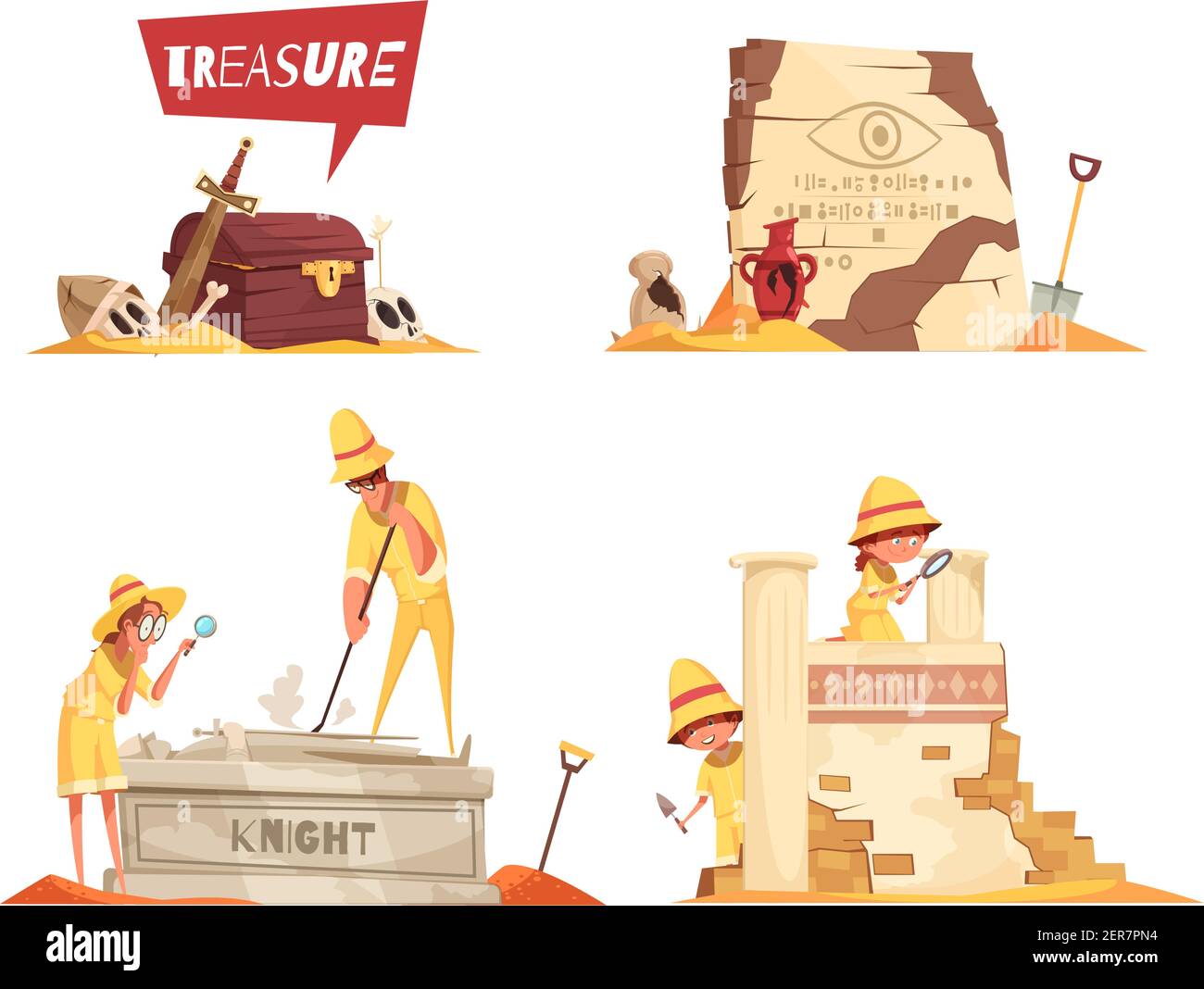 Archeology design concept with treasure, board with engraved ...