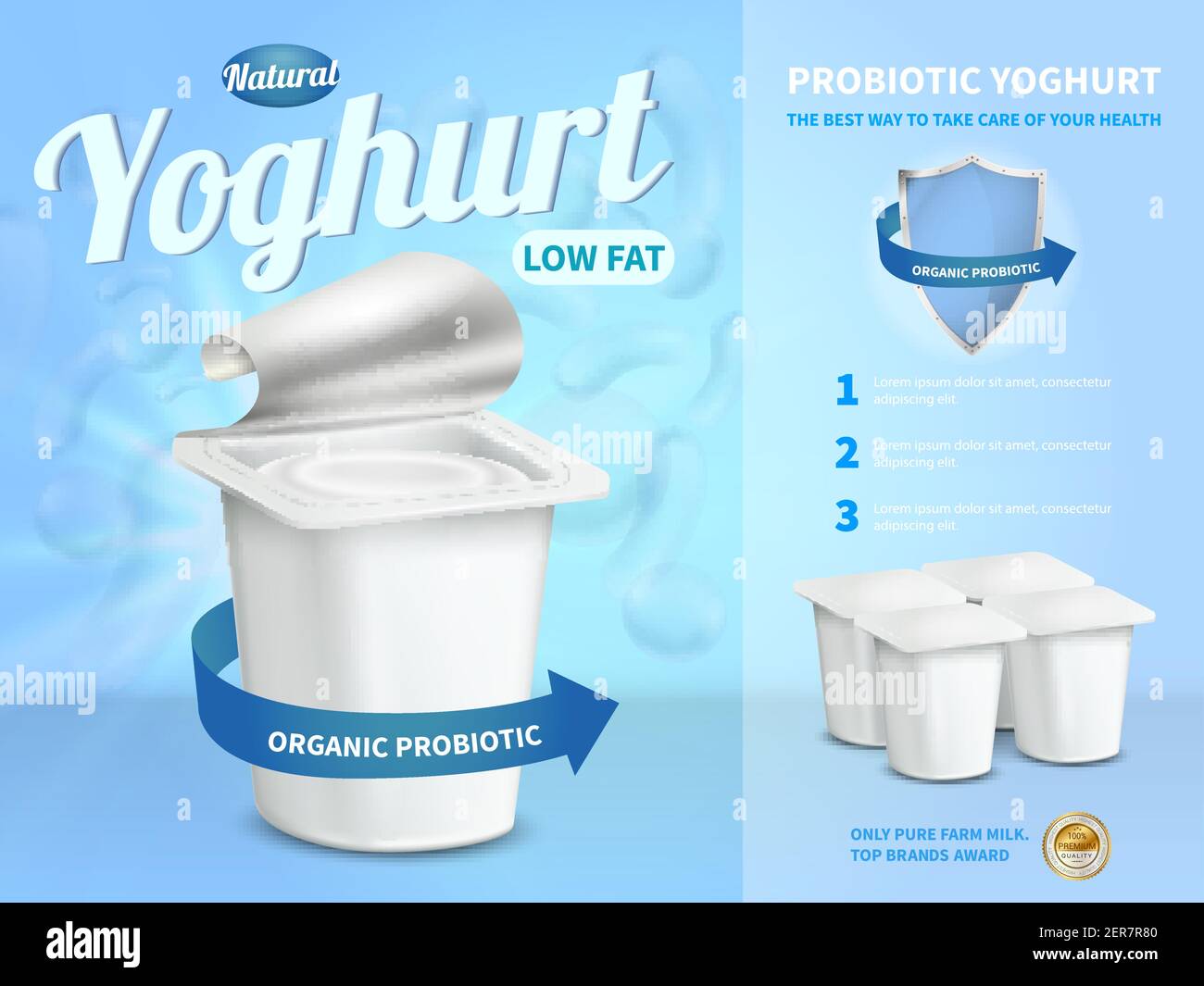 Yoghurt advertising composition with probiotic yoghurt symbols ...