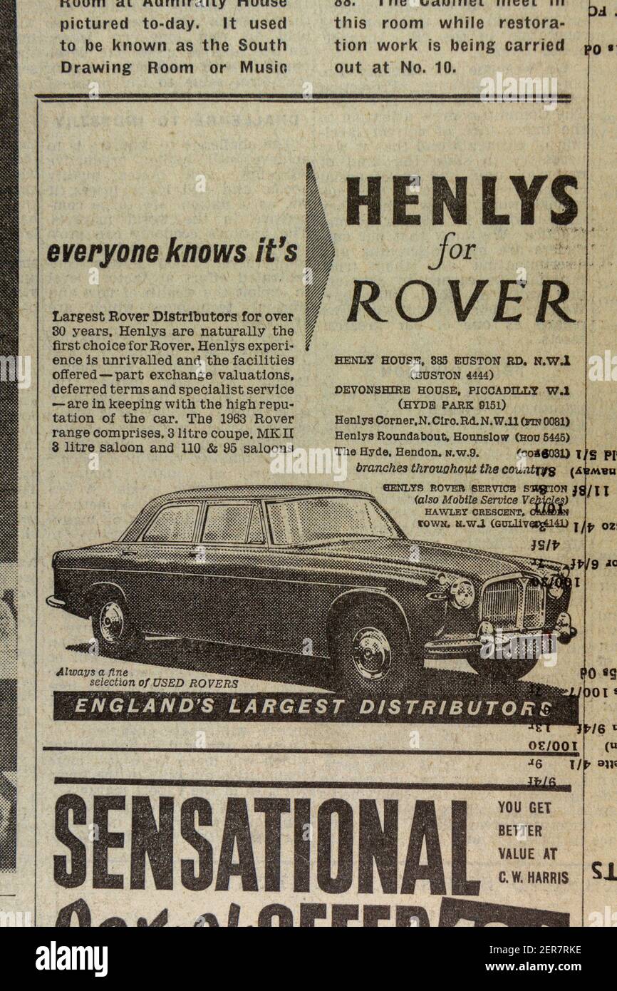Advert for Henlys for Rover in the Evening News newspaper (Thursday ...