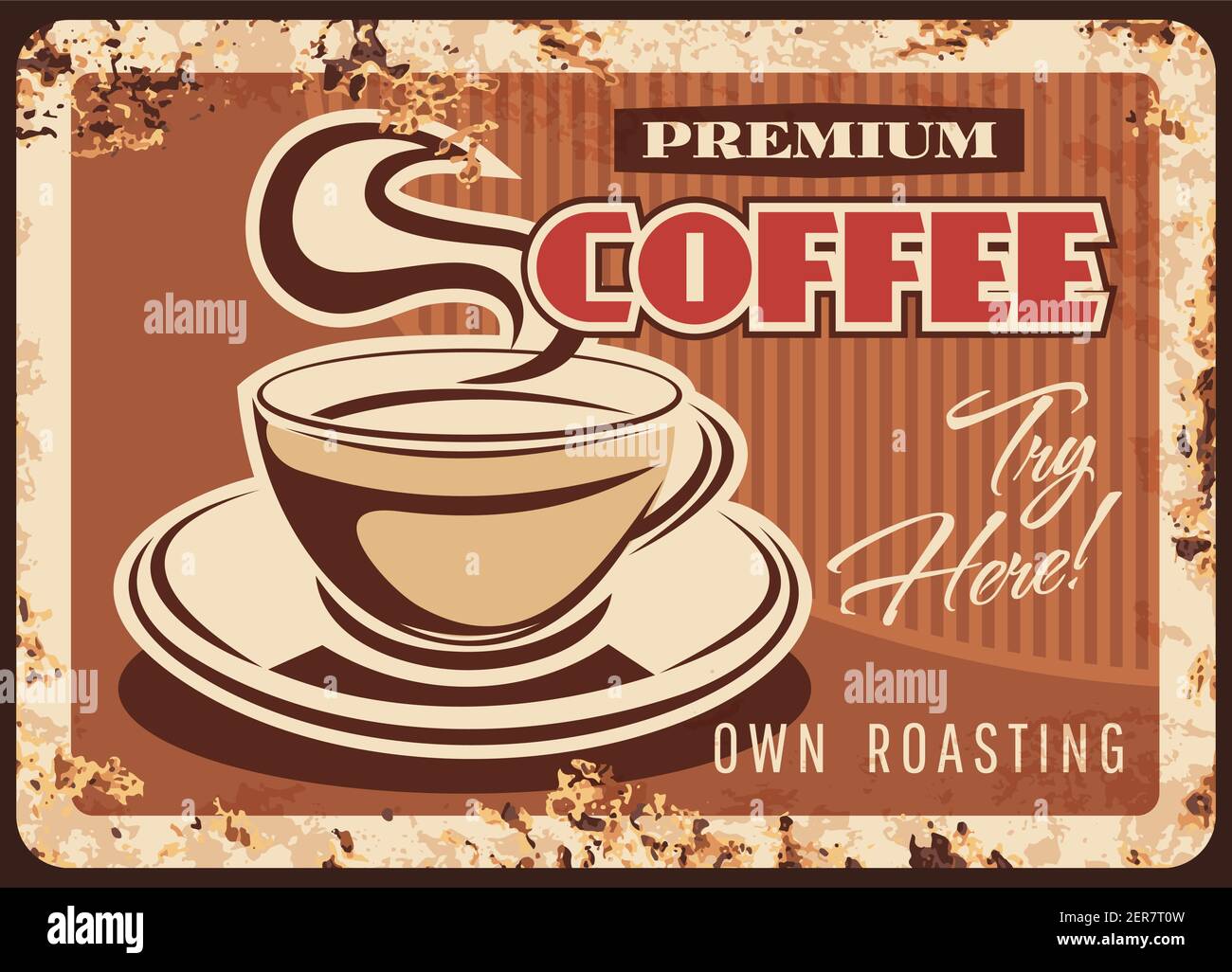 Coffee metal rusty plate or poster retro sign, vector cafe advertising ...