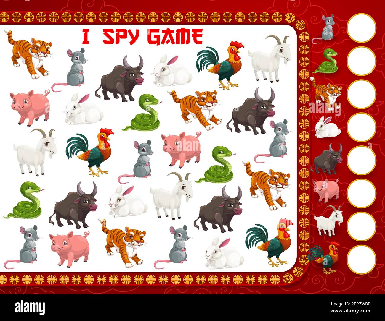 Children New Year counting game, kids activity page with Chinese zodiac ...
