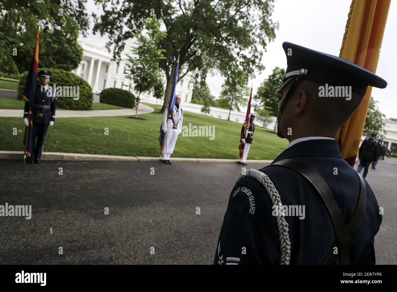 A color guard positions in front of the White House on May 16, 2018 for ...