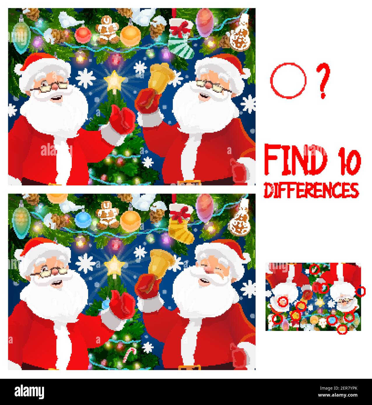 Christmas vector game of find or spot differences with Santa cartoon ...