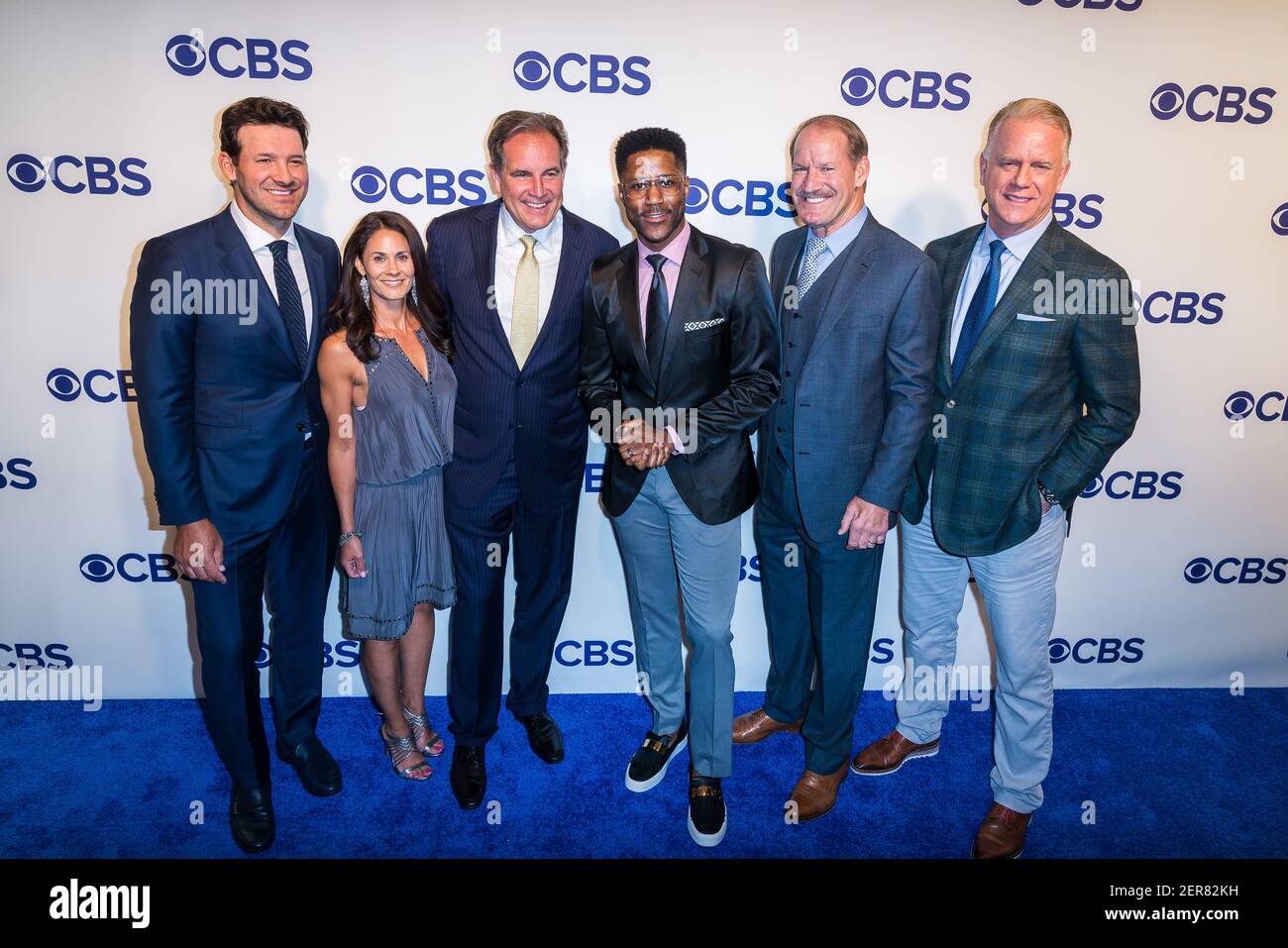 (Left to Right): Tony Romo, Tracy Wolfson, Jim Nantz, Nate Burleson ...