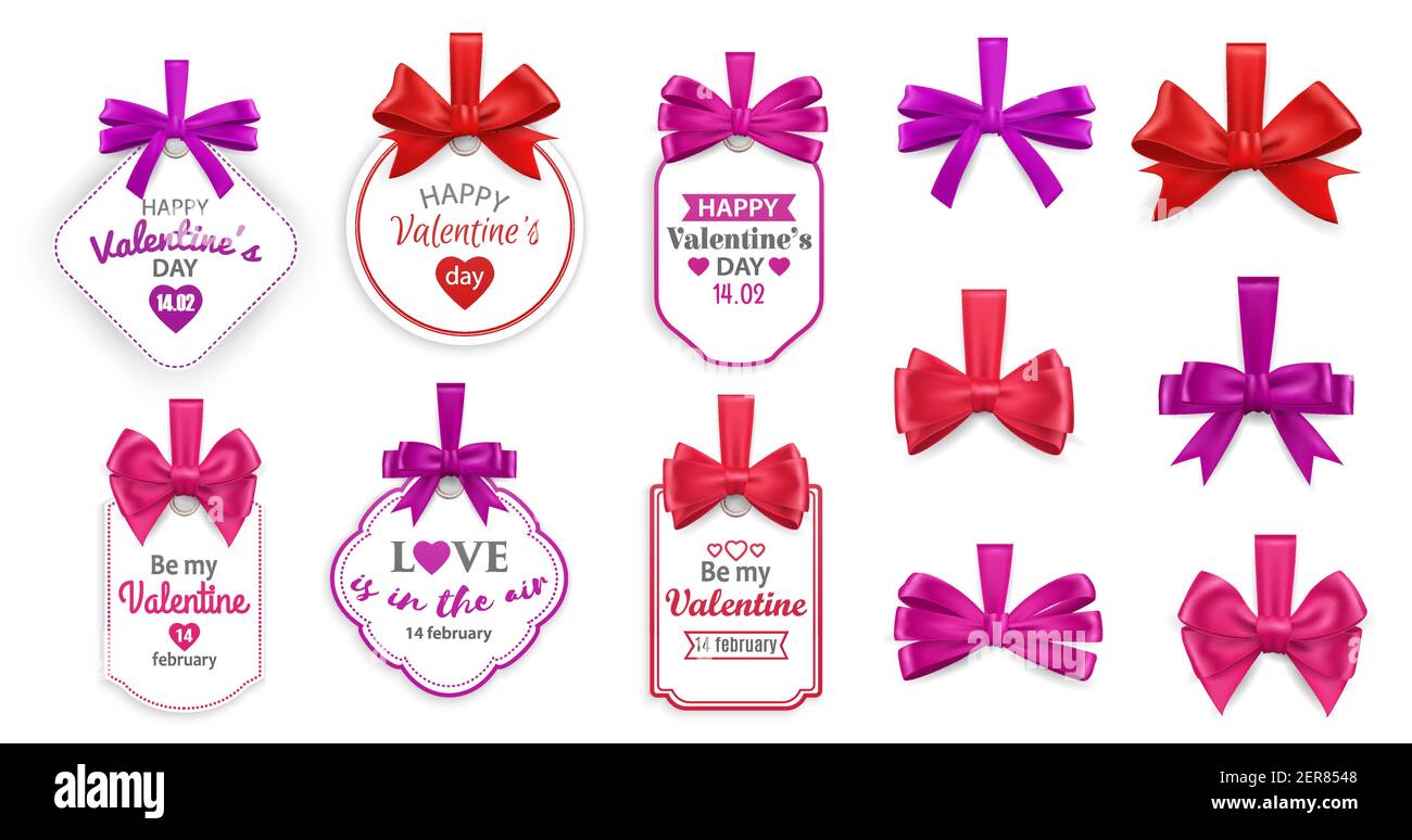 Valentines Day love holiday gift tags. Vector cards with hearts, red ...