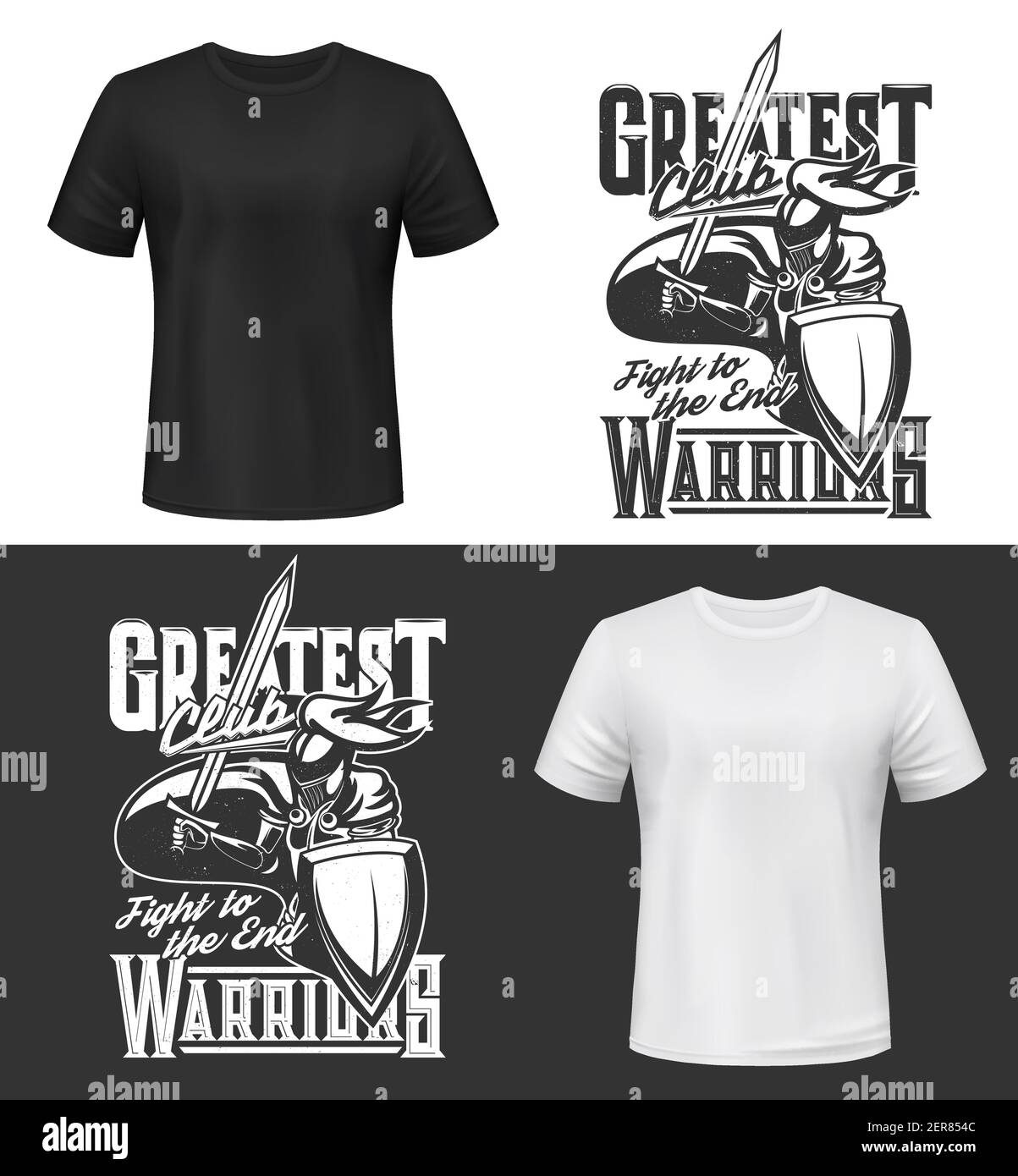 Knight warrior with shield t-shirt print mockup, fight club vector ...