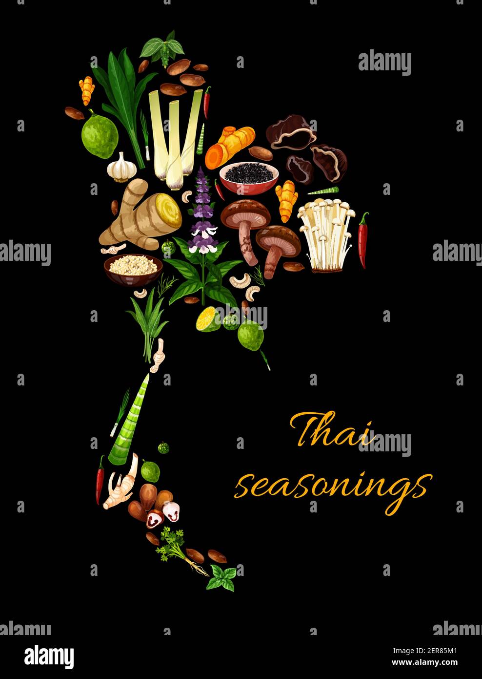 Thai herbs, spices and seasonings, food cooking vegetables and ...