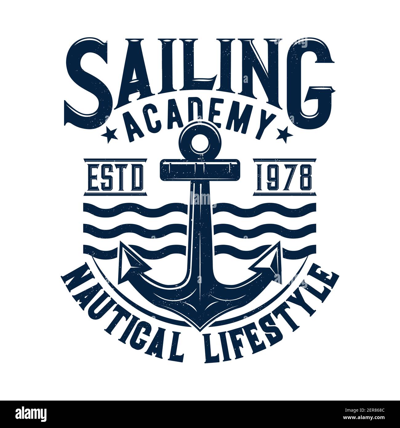 Tshirt print with anchor and sea waves, isolated vector label for ...