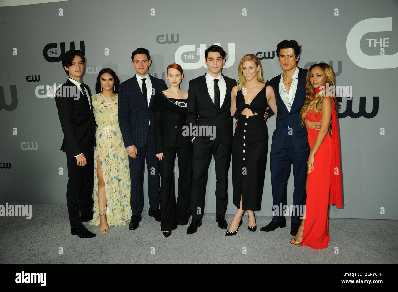 Cast of Riverdale L-R: Cole Sprouse, Camila Mendes, Casey Cott, Madelaine Petsch, KJ Apa ...