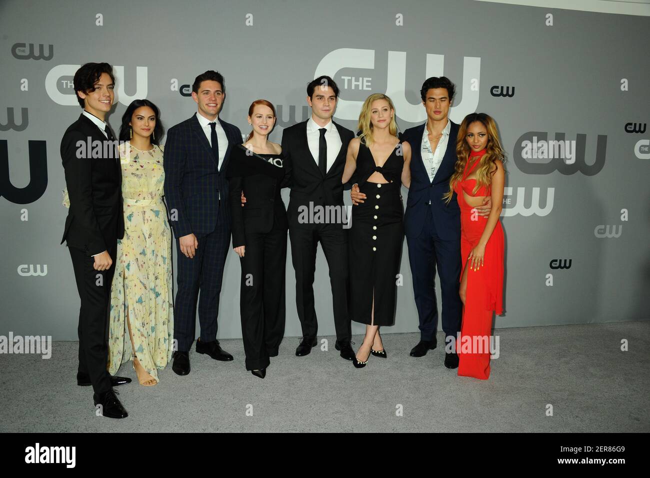 Cast of Riverdale L-R: Cole Sprouse, Camila Mendes, Casey Cott, Madelaine Petsch, KJ Apa ...