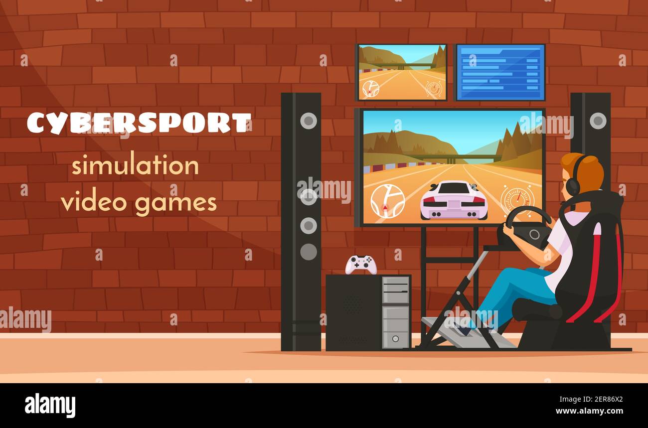 Cybersport cartoon young man character composition with teenager ...