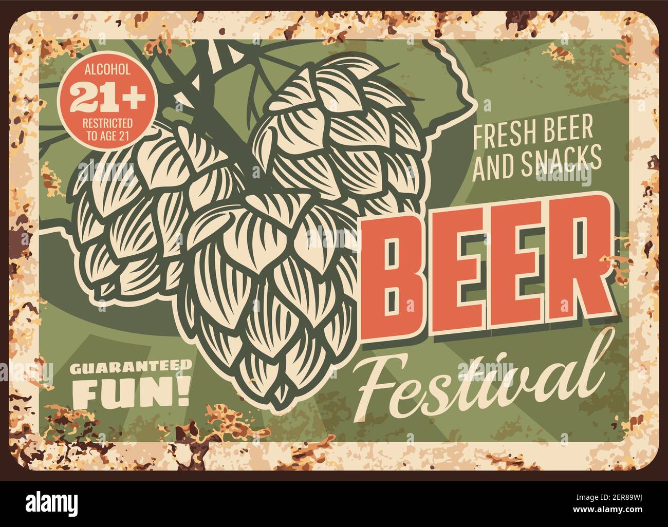 Beer festival rusty metal plate, vector draught craft beer brewing ...