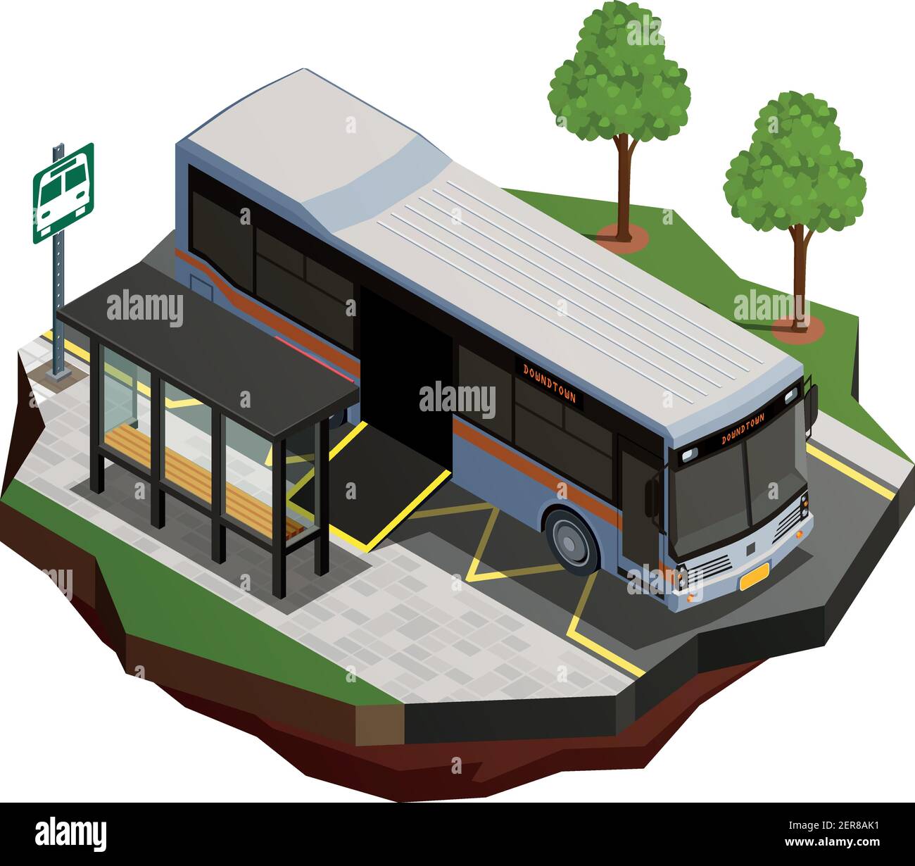 Public city transport isometric composition with view of bus stop and ...