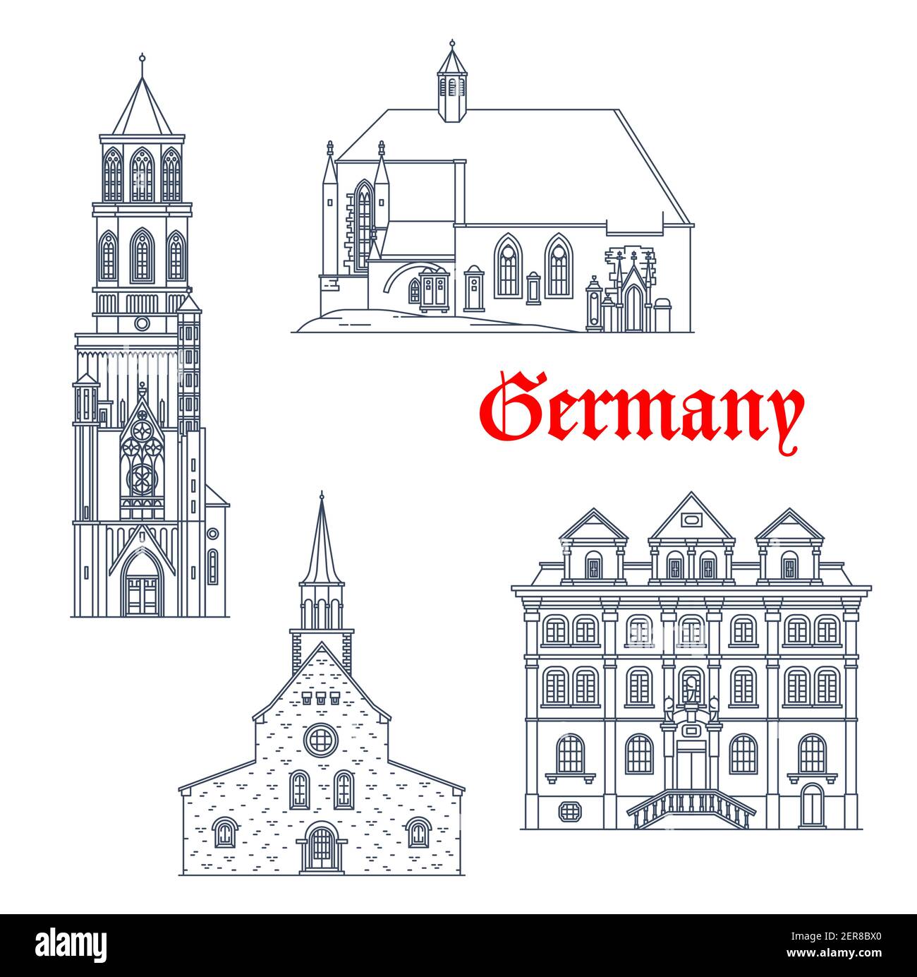 Germany landmarks German travel architecture vector icons. Germany ...