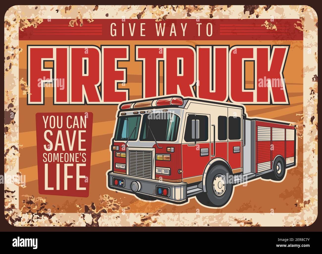 Fire department, emergency rescue service message rusty metal plate ...