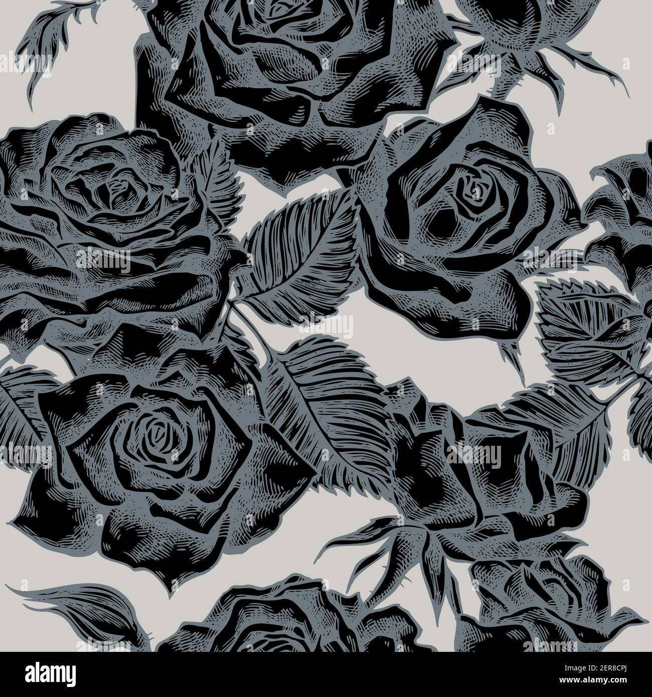 Seamless pattern with hand drawn stylized roses Stock Vector Image ...