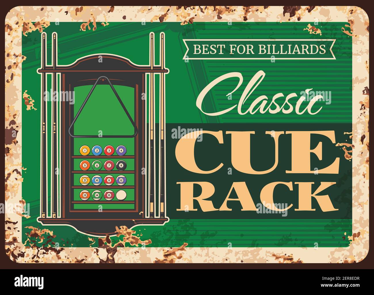 Billiards cue rack metal plate rusty, pool snooker game equipment and ...
