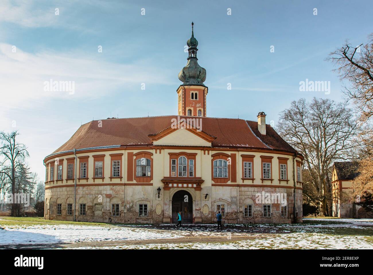 Tourists in Libechov, old abandoned baroque castle in central Bohemia ...