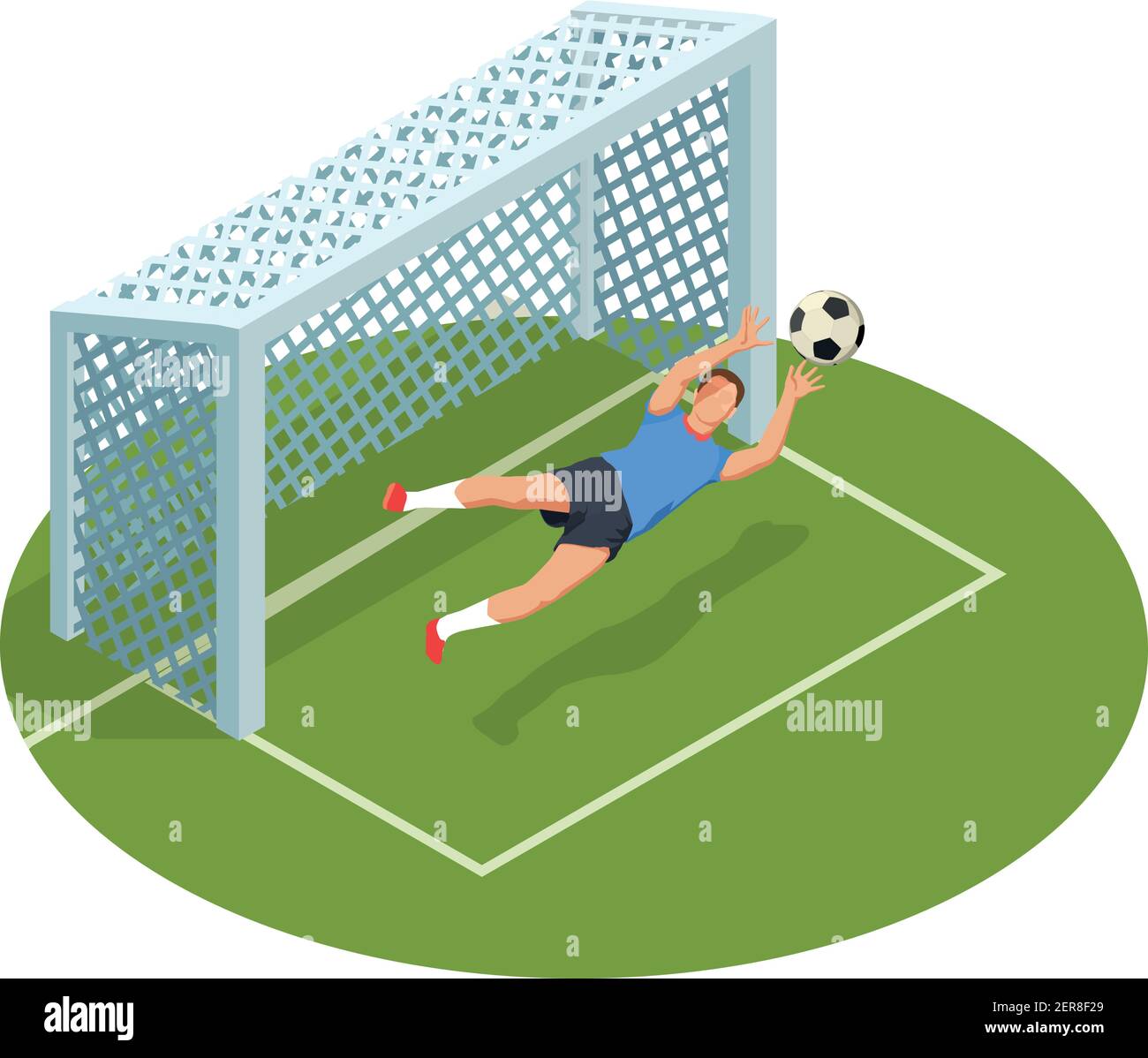 Football soccer isometric people composition with images of goal cage ...