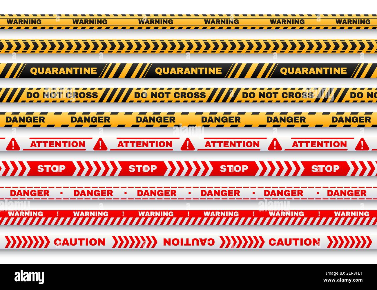 Security warning vector tapes with typography Quarantine, Caution, Do ...