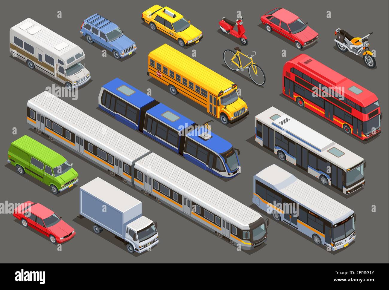 Public city transport isometric icons collection with isolated images ...