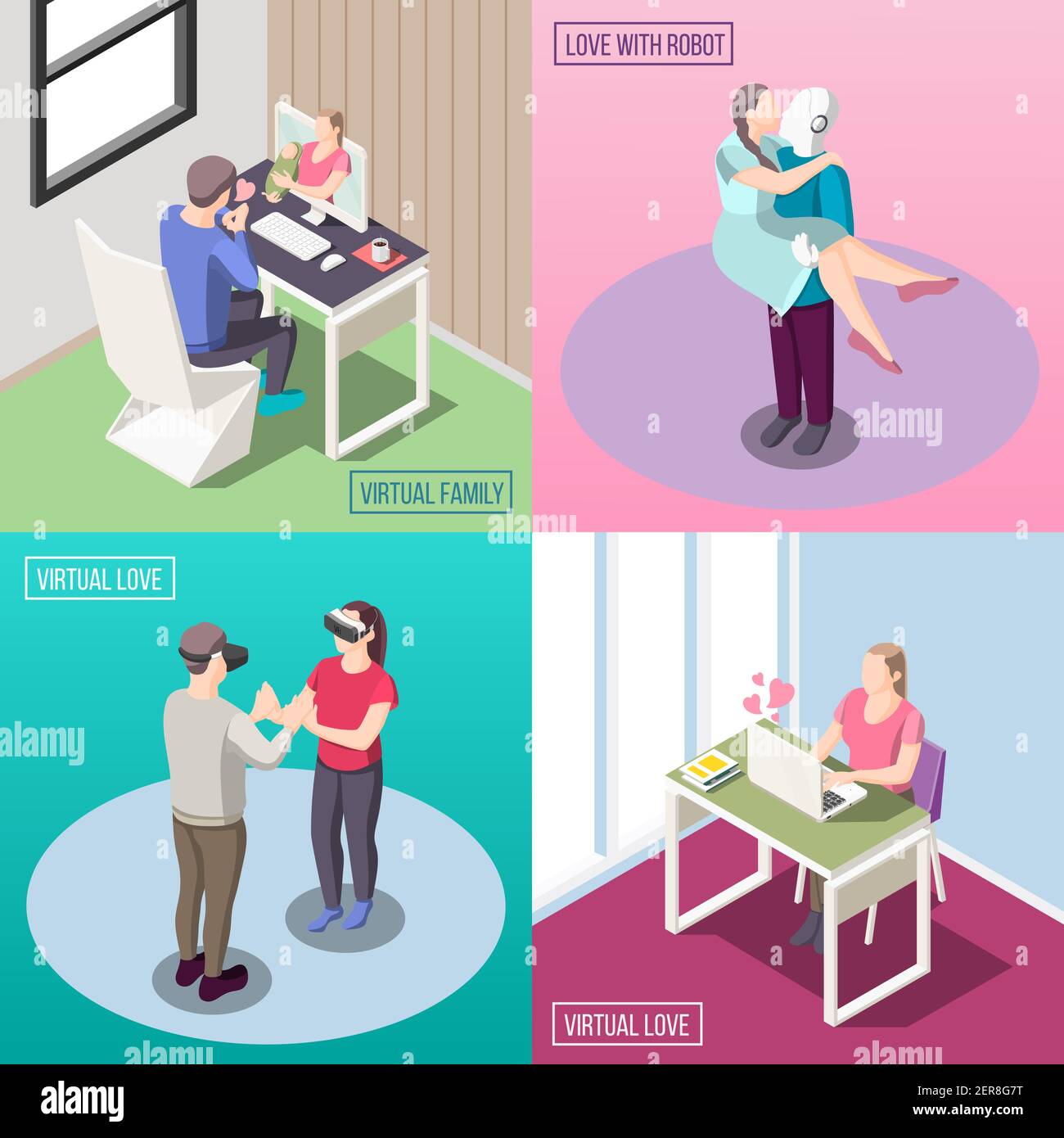 Virtual family, electronic love, human and robot relation, vr romantic ...