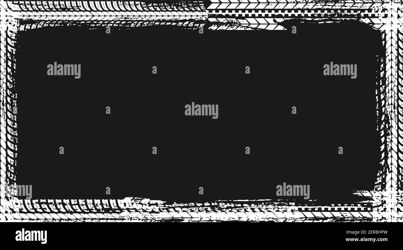 Frame made of white tyre prints on black background. Vector grunge ...