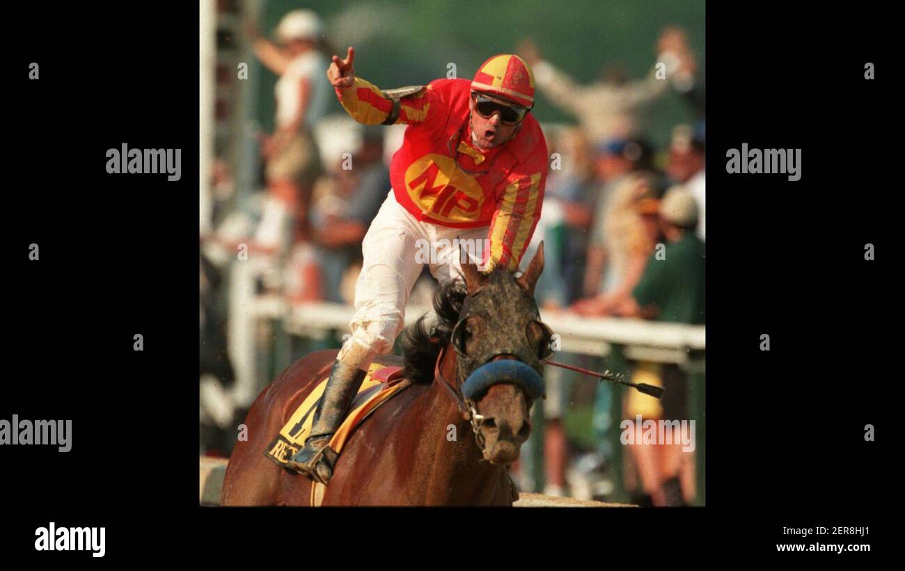 Kent Desormeaux reacts after winning the Preakness Stakes race at ...
