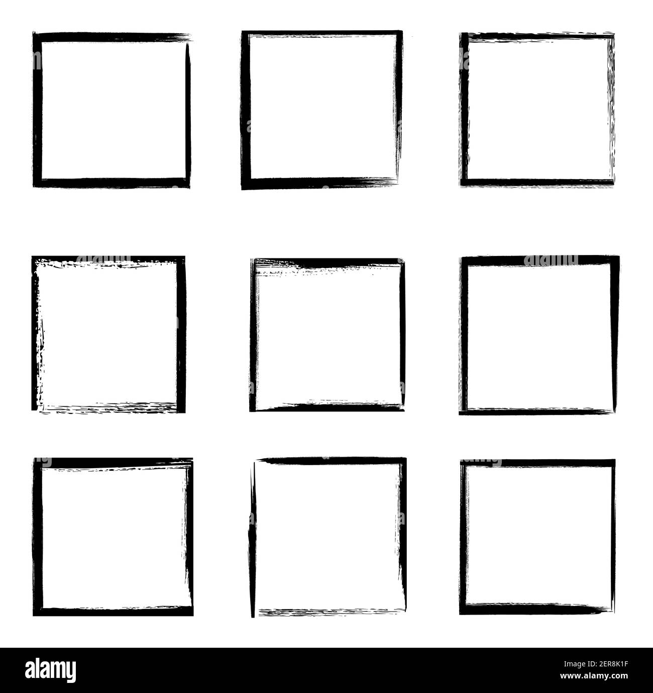 Grunge frames vector set, black square shape borders with scratched ...