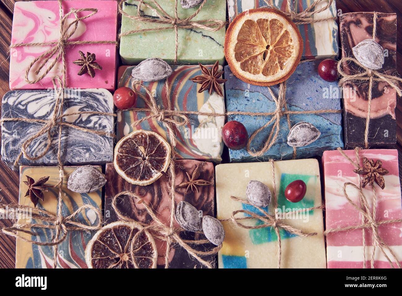 Full frame natural handmade soap as a backdrop. Organic products ...
