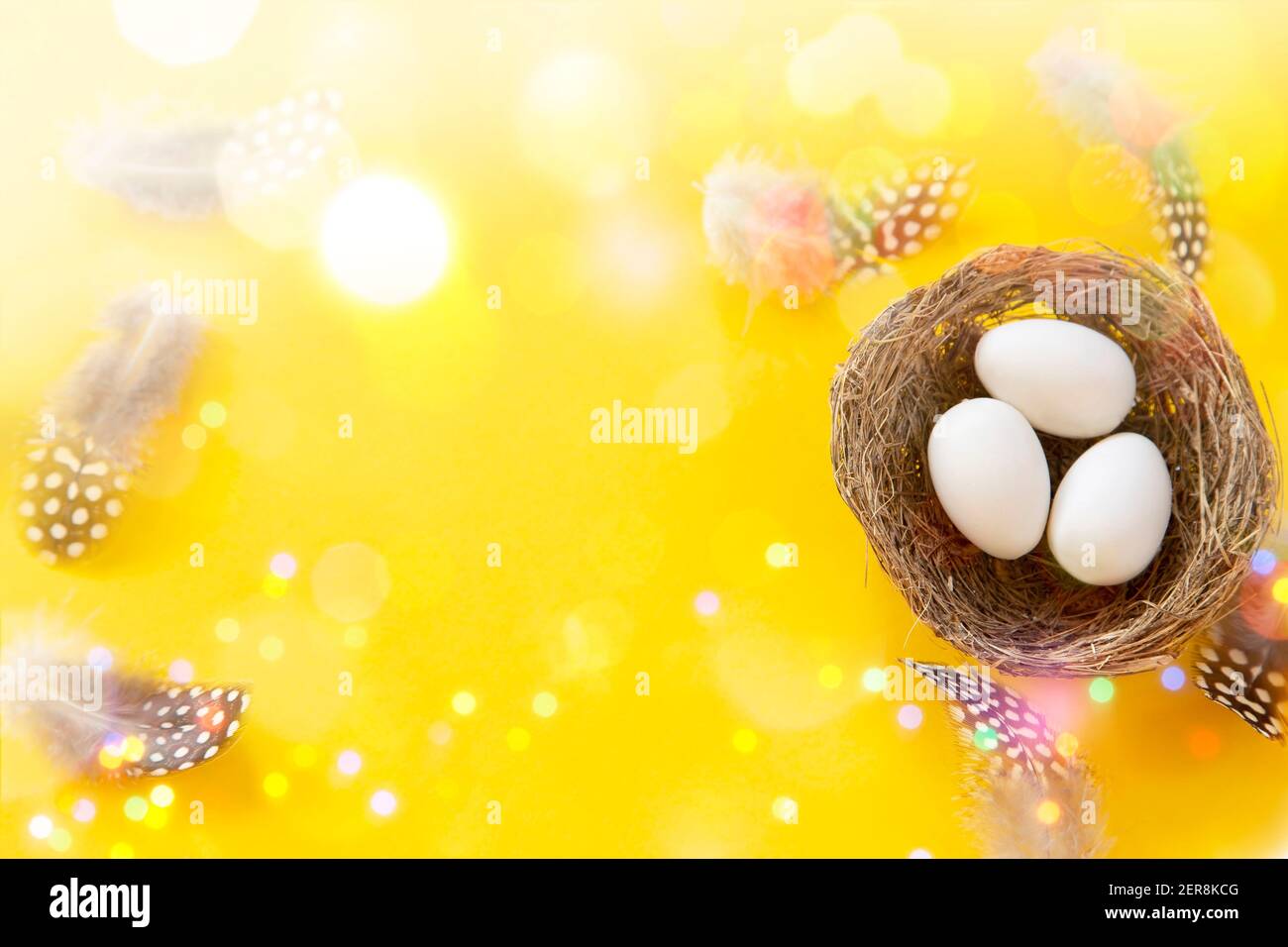 Easter arrangement on yellow background Stock Photo - Alamy