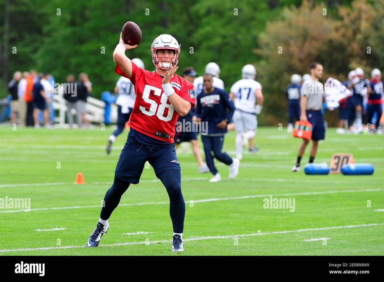 May 22, 2018: New England Patriots quarterback Danny Etling (58) makes ...