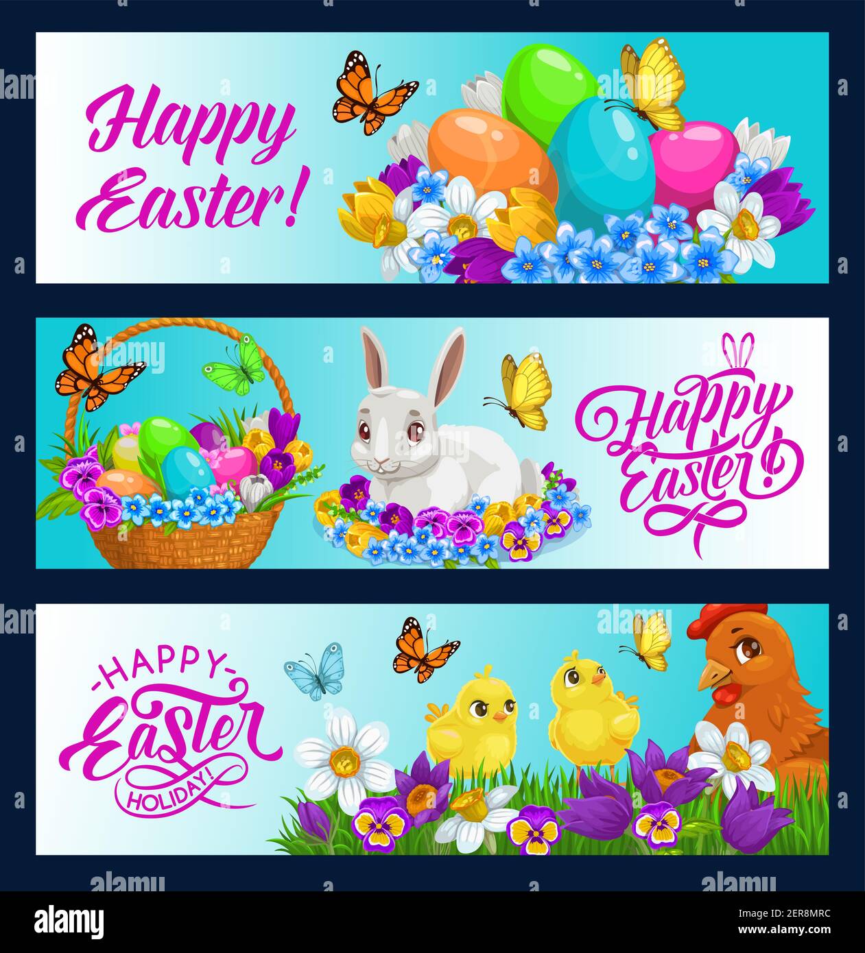 Easter bunny vector banners of egg hunt holiday design. Easter egg hunt ...