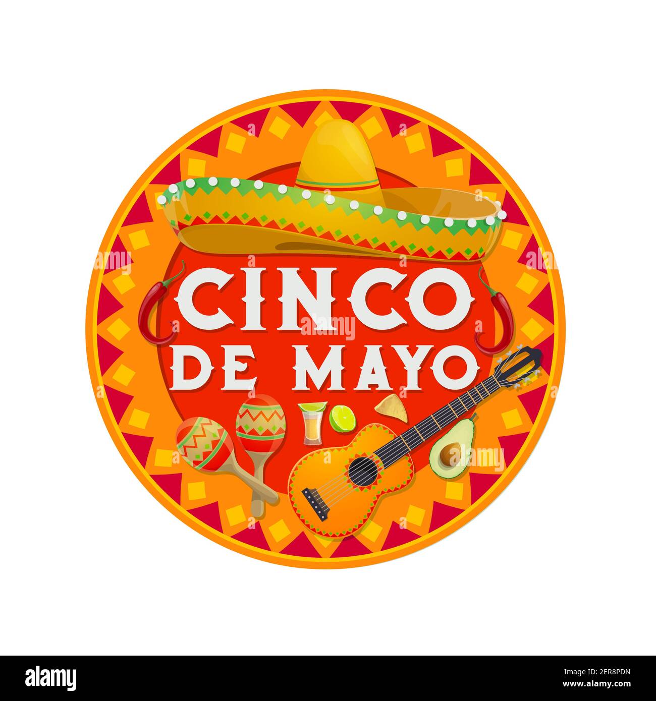 Cinco de Mayo vector icon with traditional mexican symbols sombrero hat ...