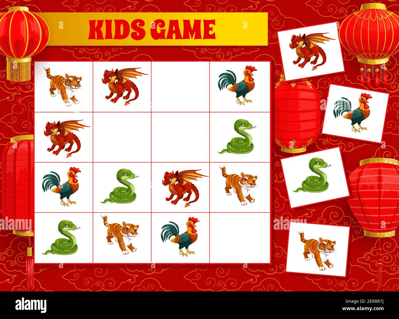 Child logical riddle, rebus game with Chinese New Year animals. Kids ...