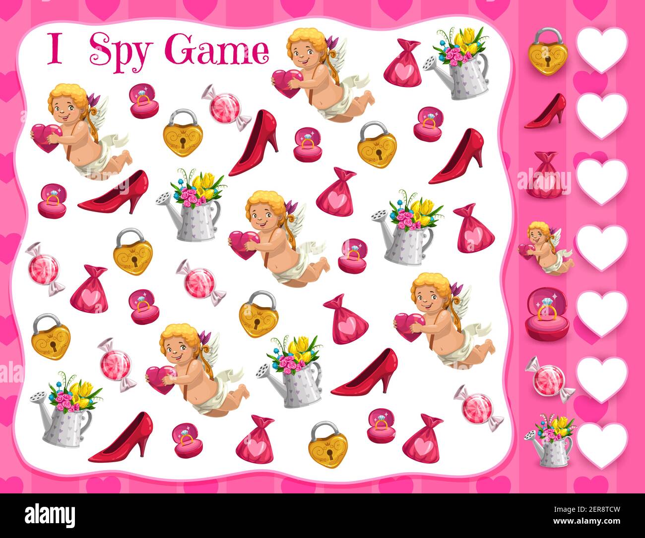Saint Valentine day kids educational I spy game. Children counting ...
