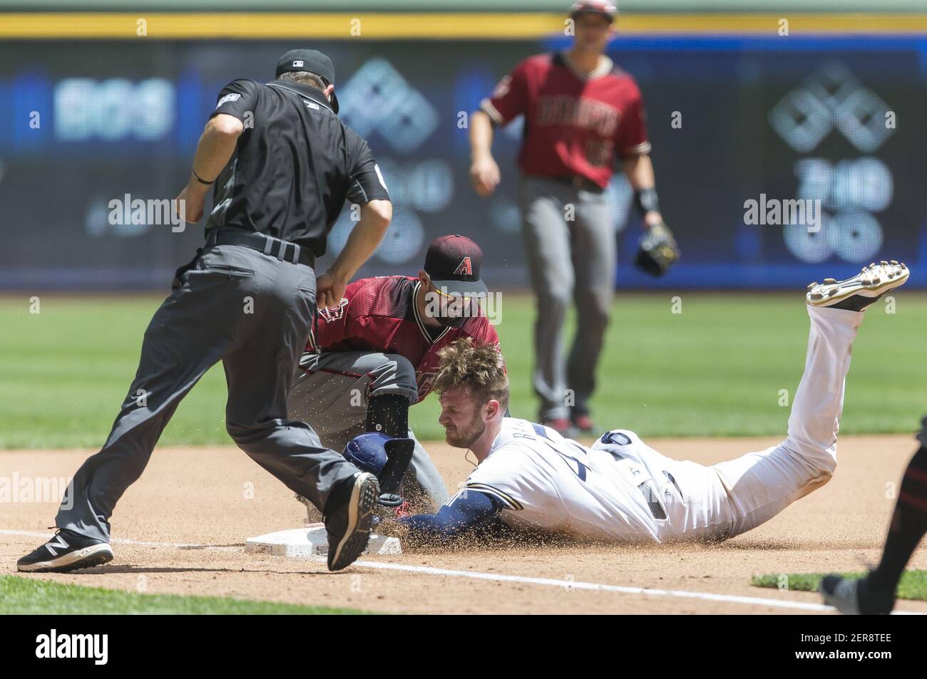 May 23, 2018: Milwaukee Brewers catcher Jett Bandy #47 slides safely ...