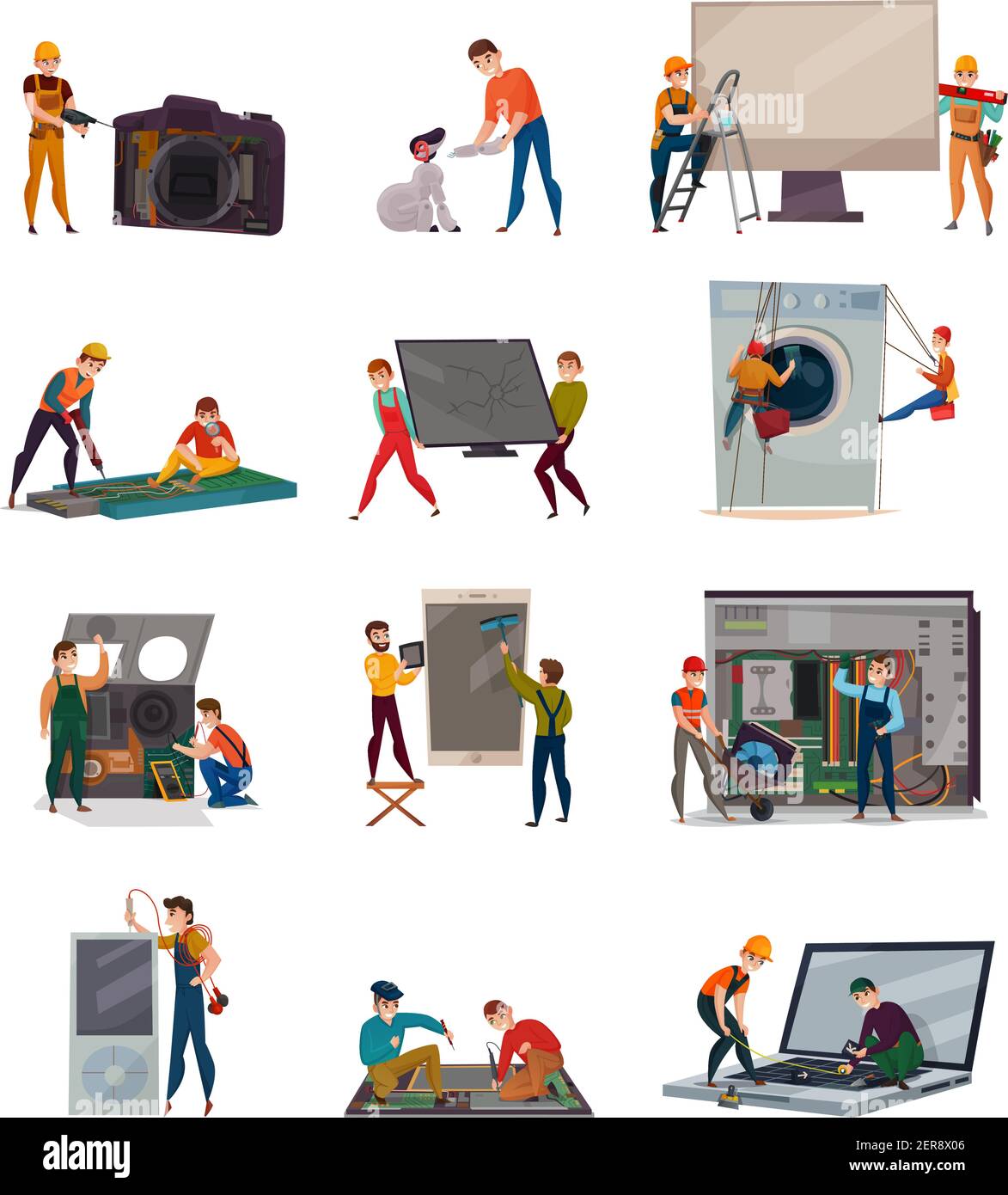 Electronics repair set with laptop TV and computer symbols flat ...