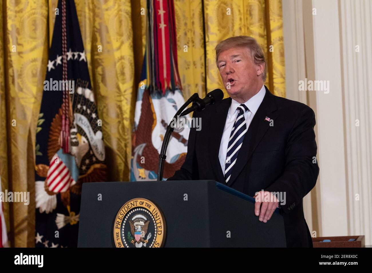 U.S. President Donald Trump speaks at the Medal of Honor ceremony for ...