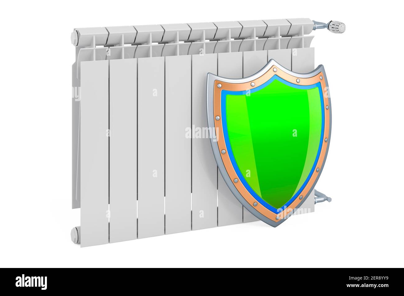 Heating radiator with shield, 3D rendering isolated on white background ...