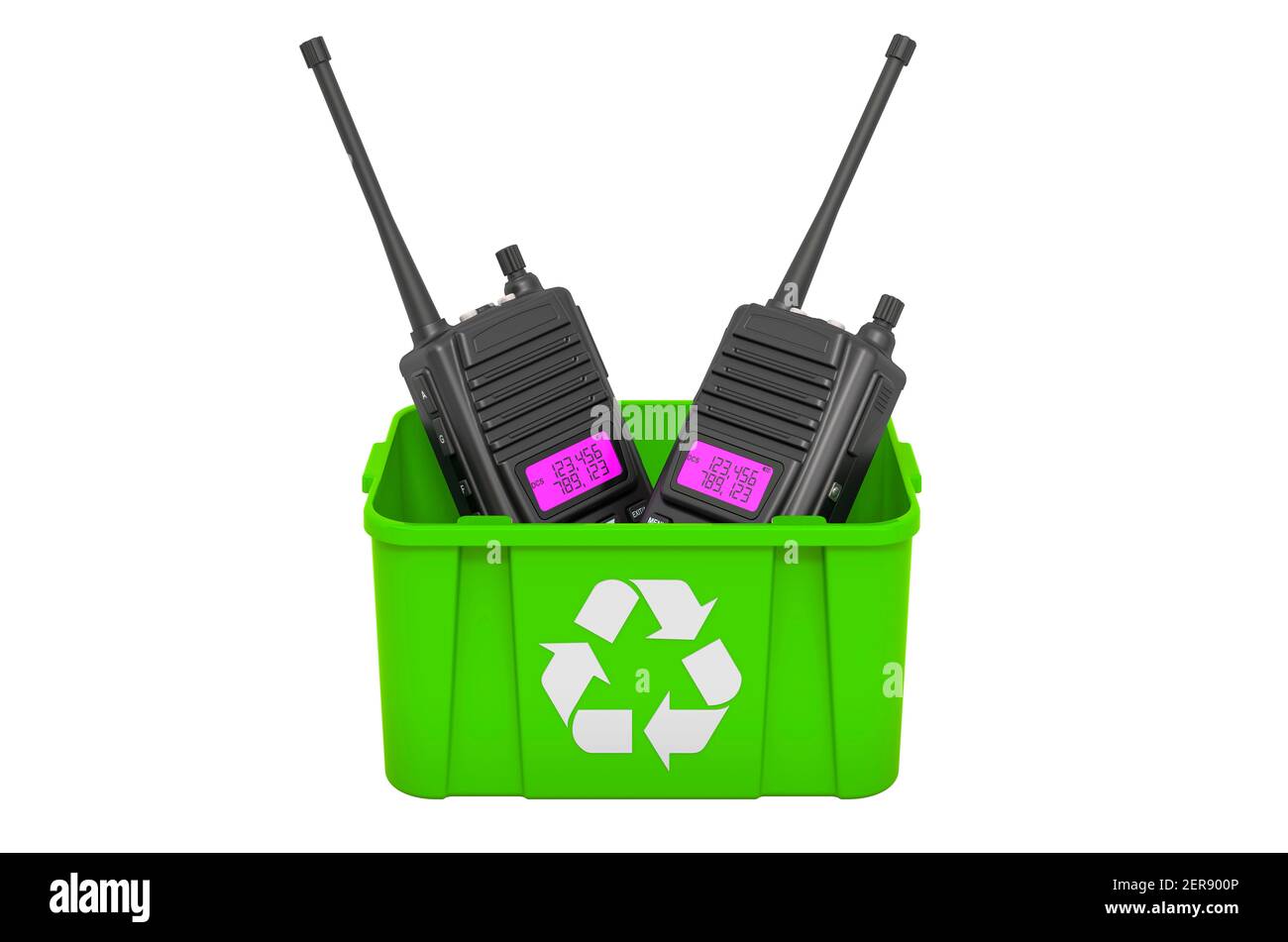 Recycling trashcan with radio transceivers, 3D rendering isolated on ...