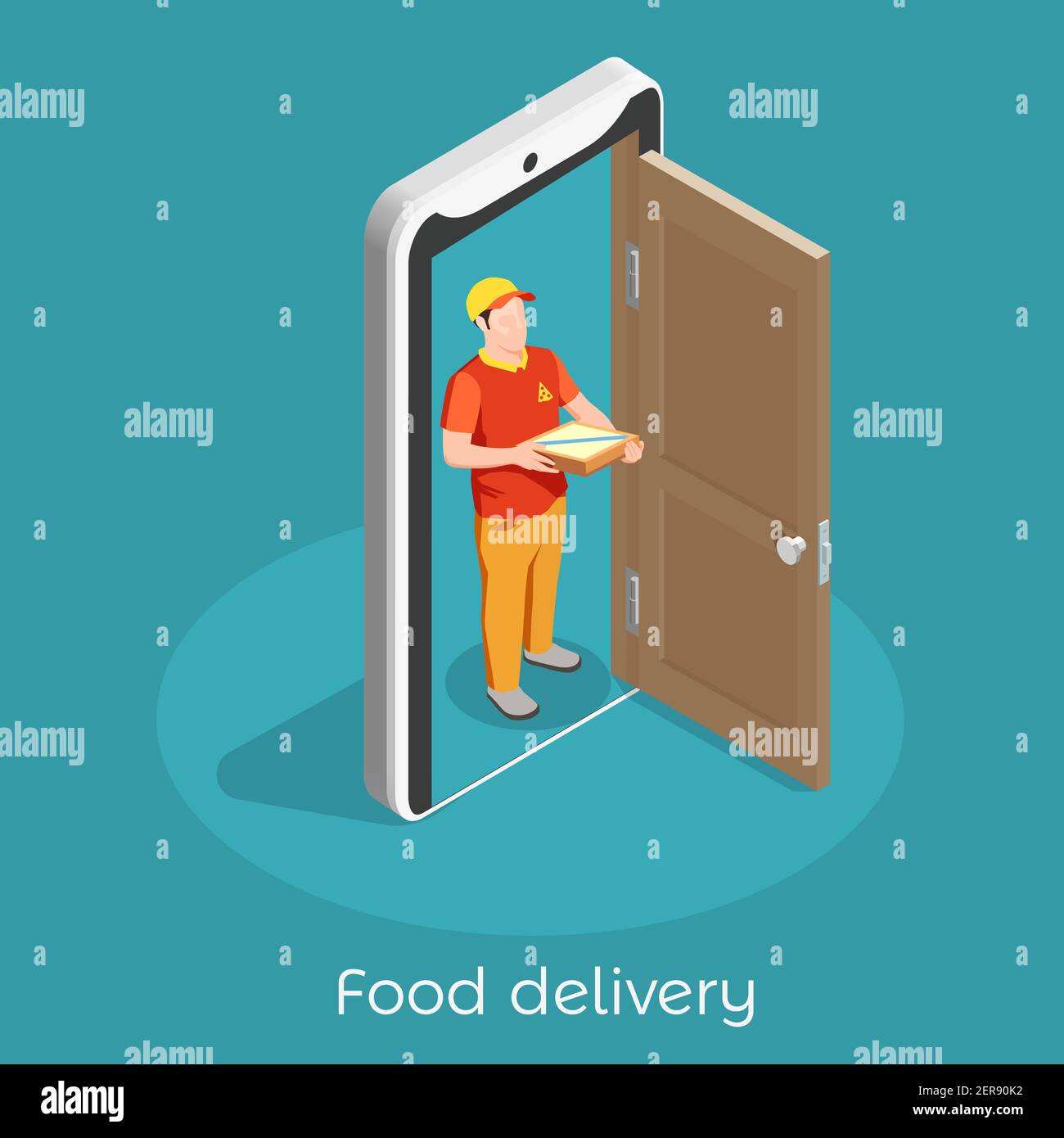 Worker professions isometric composition with food delivery man in ...