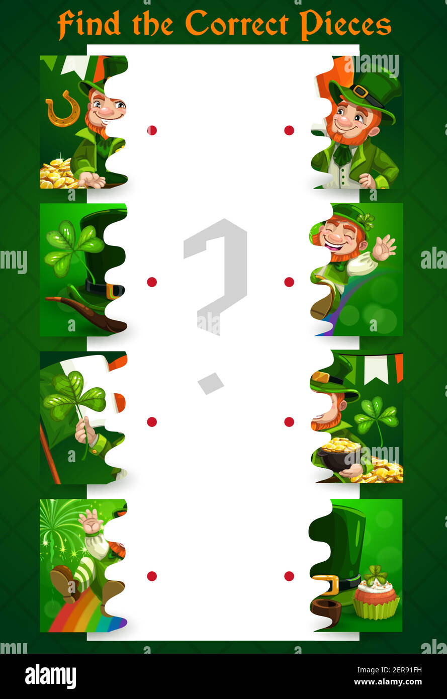 Match the halves kids education vector puzzle with St Patricks day ...