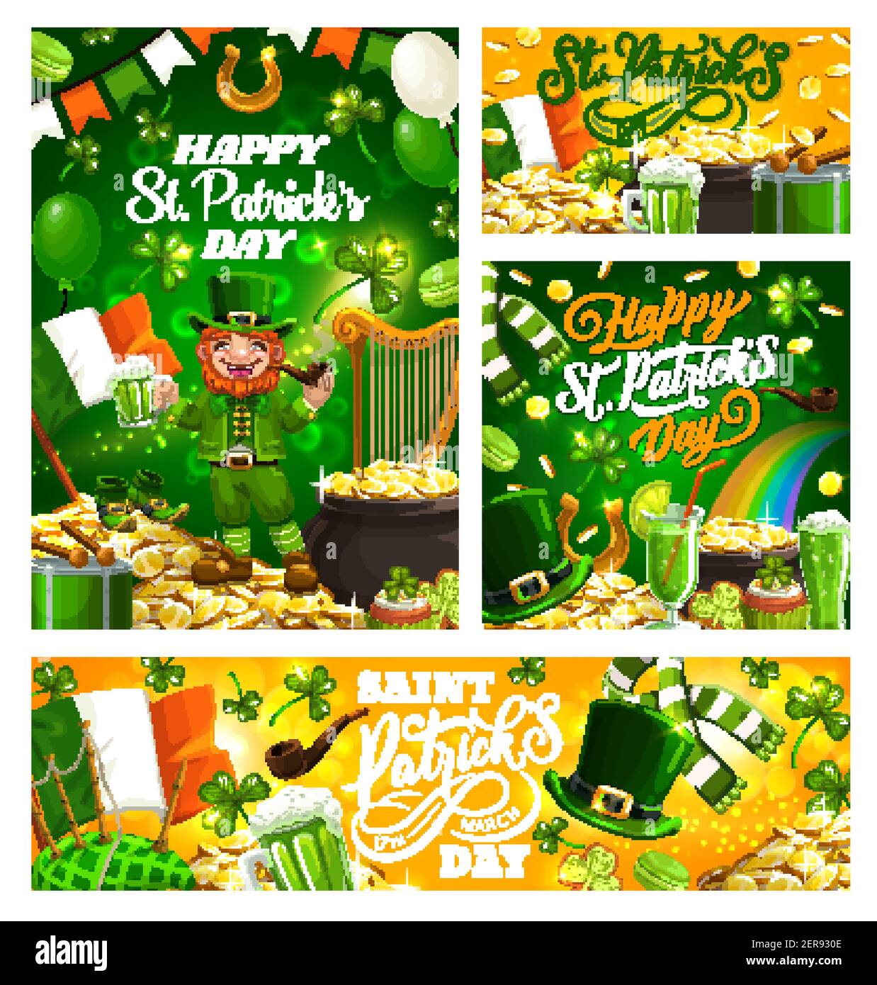 Irish spring holiday St. Patricks day, celebrated on 17 March, symbols ...